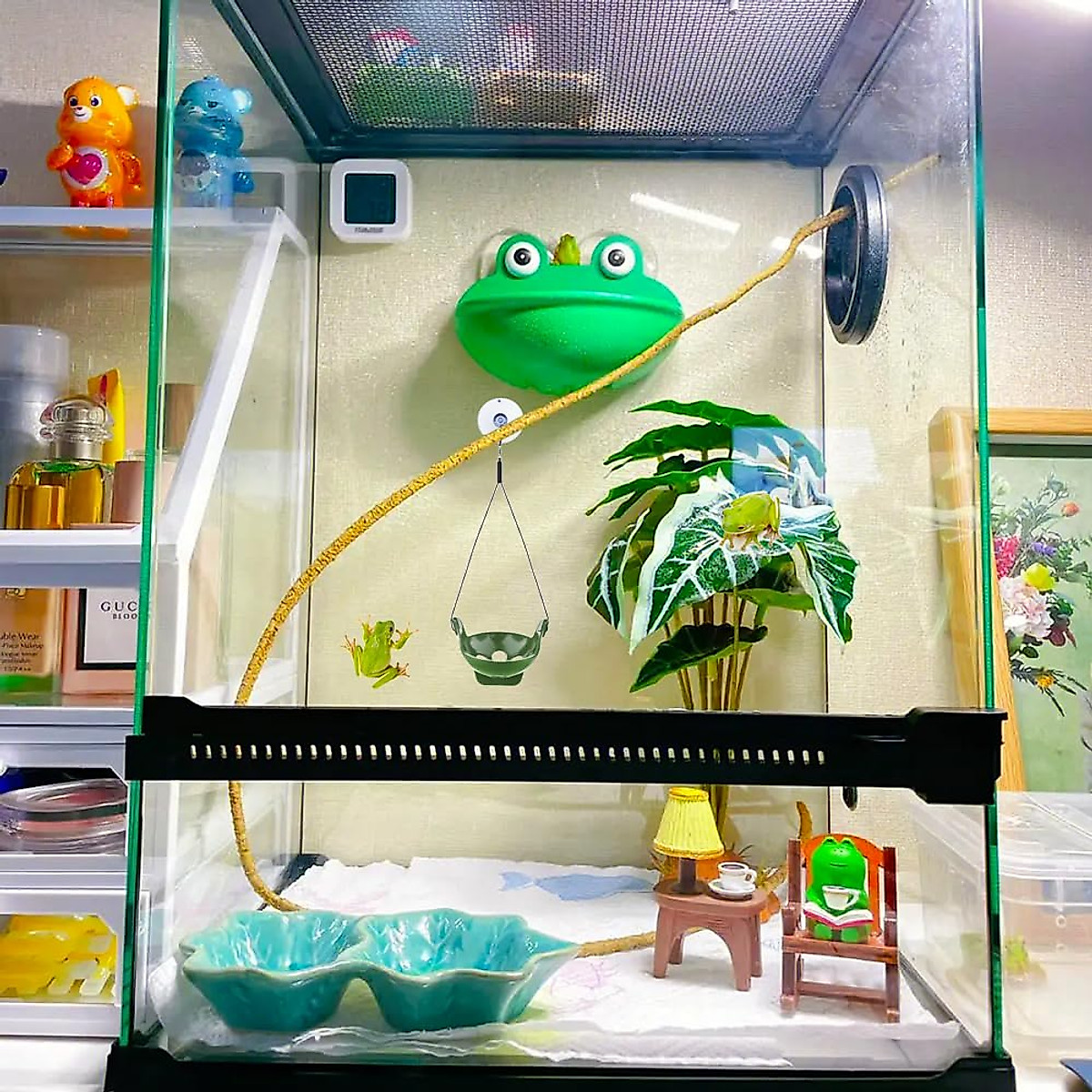 2 Pack Amphibian Aquatic Frogs Habitats with Suction Cup for Toad Frog Tadpole Tree Frog Small Aquatic Animals