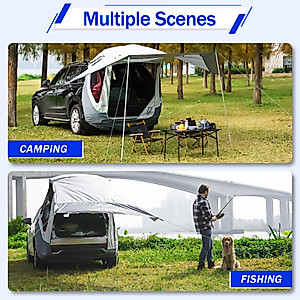 M KARMATER SUV Tailgate Tent with Three Sides Awning Shade & Transmittance Mosquito Net, Hatchback Camping Sunproof Car Tent, Universal SUV Windproof Car Camping Gear Tent Outdoor Travel.