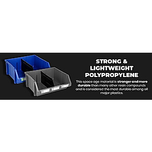 DJC Supply Heavy duty thermoplastic storage bin organizer, Stackable, Hangable, Side-connect (GREY (8 PACK), MEDIUM 5.9" X 9.4" X 4.9")