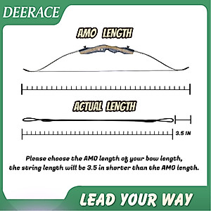 DEERACE Traditional Recurve Bow String, AMO 48"-70" 12,14,16 Strands Dacron Bow String Replacement for Recurve/Long/Horse Bow (AMO 60” (Actual Length 56”), 12 Strands (Recommended for up to 40 lbs))