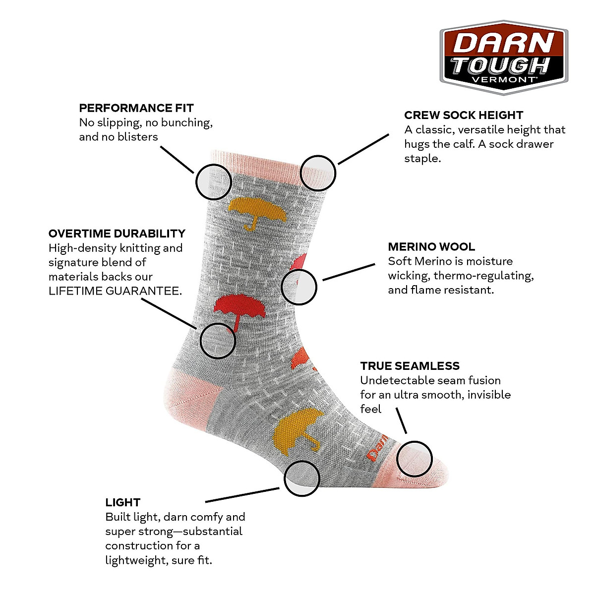 Darn Tough Vermont Farmer's Market Crew Lightweight Charcoal SM (US 4.5-7)