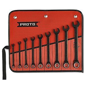 9 pc BLK CHRM Non-Reversible Combo Ratchet Wrench Set-Spline