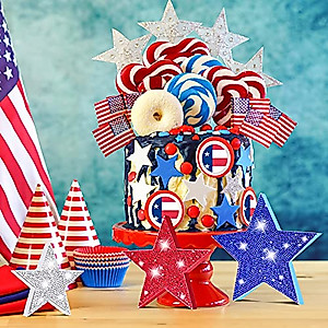 3 Pieces 4th of July Wood Star Signs Independence Day Table Decorations, Freestanding Block Star Cutout with Rhinestone Decor for Living Room Dining Table Centerpieces Memorial Day Decorations
