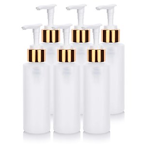 4 oz / 120 ml Clear Natural Large Refillable Plastic Squeeze Bottle with Gold Lotion Pump Dispenser (6 Pack)
