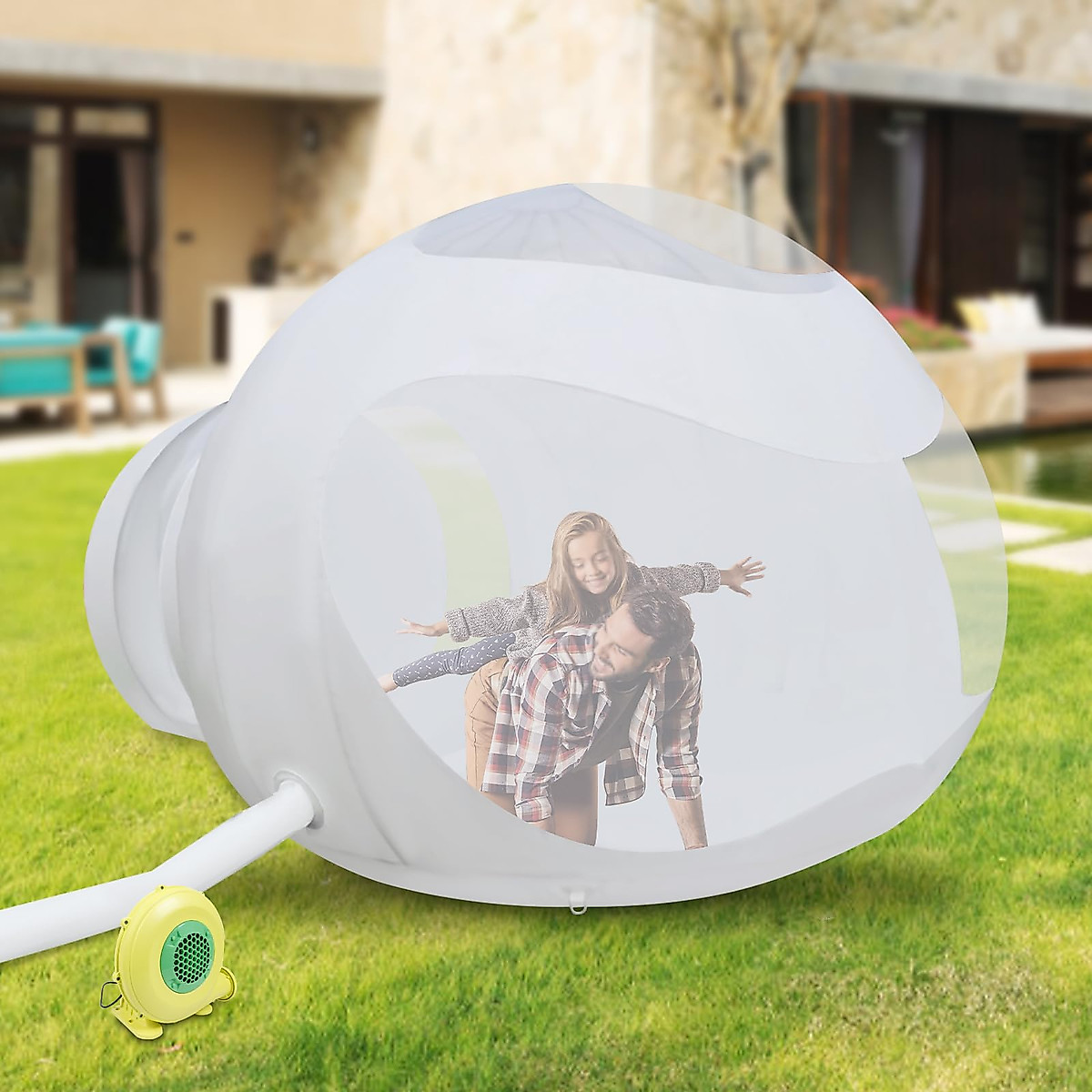 Bubble House, Inflatable Bubble Tent, Clear Dome Balloon Garden Tent, Large Oversize Weather Proof Pod, Cold Protection Camping Tent w/Blower, 8ft Dia Bubble, 6ft Tunnel