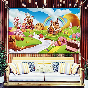 Donut Candy Birthday Party Backdrop Banner, Christmas Large Fabric Sweet Donut Candy Backdrop for Candy Party Decoration, Sweet Cartoon Landscape Baby Shower Background Photo Props, 72.8 x 43.3 Inch