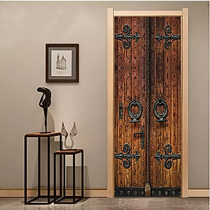 artfanke 3D Realistic Wooden Pattern Door Sticker Peel and Stick - Retro Wood Murals Wallpaper - Waterproof Door Decal for Home Decor 30.3"x78.7"(2 Sheets/Set)