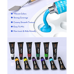 Nicpro Acrylic Paint Canvas Set for Adult & Kid, 34PCS Art Painting Supplies Kit,12 Colors Acrylic Paint,Table Easel,6 Canvas Panels,10 Brushes,Paper Pad,Sponge,Color Wheel,Palette for Artist Beginner