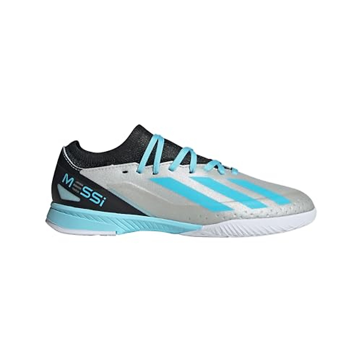 adidas X Crazyfast Messi.3 Indoor Sneaker, Silver Metallic/Bliss Blue/Core Black, 5.5 US Unisex Big Kid