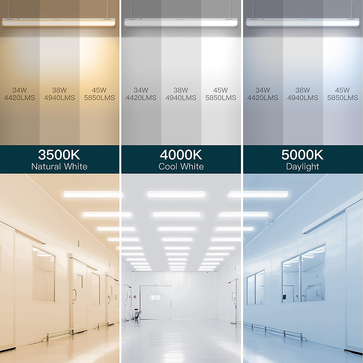 ELEPHANT DEPOT 4FT Led Light Fixtures,45W Dimmable Led Shop Light,48Inch Led Light Fixture,5850LM, 3500-5000K, Dimmable Linkable Led 4ft for Shop,Warehouse,Garage 5 Years(Included Chain)