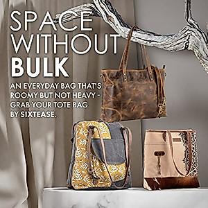 SIXTEASE Tote Bags for Women Large Tote Bag with Zipper Top - Genuine Leather Strap, Upcycled Canvas, Rug, Hair On and Hardware Accents - Vintage Style Hand Stitched -Mayabay