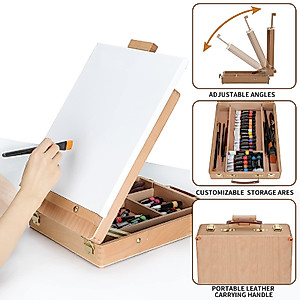 69 Pcs Artists Painting Set with Wood Box Easel，48×12ML Acrylic Painting Set, Canvas 9x12 inches, Wood Palette, Palette Knife Art Supplies, Paint Set for Adults Beginners