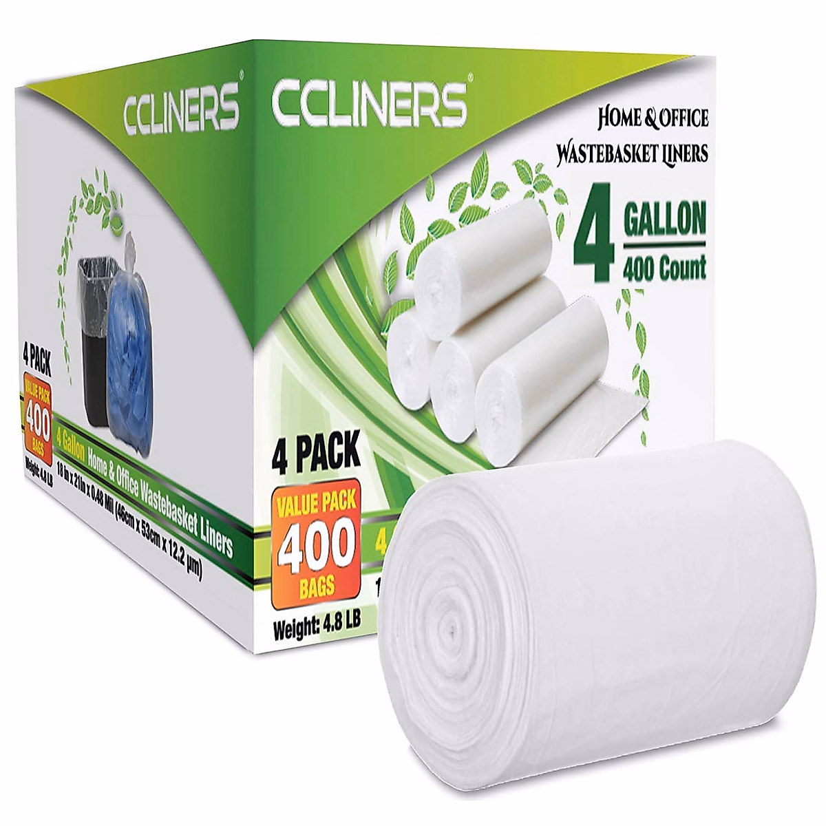 4 Gallon (15 Liter) Trash Bag (400 Count) Small Bathroom 4 Gallon Garbage Bags Clear Plastic Wastebasket Trash Can Liners for Home and Office Bins (400 Count)