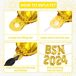 KatchOn, Gold BSN Balloons Letters 2024-16 Inch, Congrats Nurse Banner | Nursing Graduation Party Supplies 2024 | BSN Nurse Balloons 2024 for BSN Graduation Decoration | Nurse Graduation Decorations