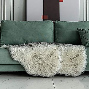 Carvapet 2 Pieces Soft Fluffy Faux Fur Chair Couch Cover Plush Sheepskin Area Rug Bedroom Living Room 2 x 3 Feet,Black/White