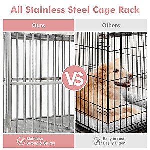 38" Heavy Duty Indestructible Dog Crate Steel Escape Proof Dog Cage Kennel for Small Medium Large Dogs Indoor Double Door High Anxiety Dog Crate with Wheels, Lock& Removable Tray, Silver (38 Inch)