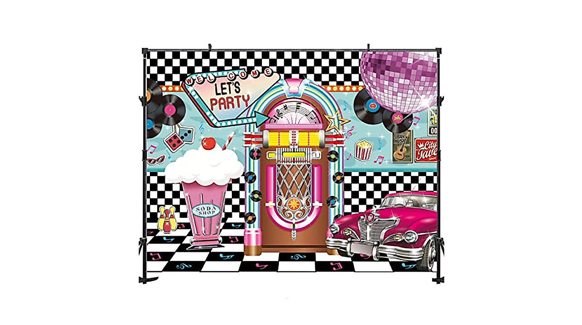 50s Rock & Roll Party Backdrop | Retro Photo Booth Decor