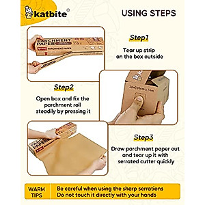 Katbite 15in x 242ft, 300 Sq.Ft Unbleached Parchment Paper Roll for Baking, Parchment Baking Paper with Serrated Cutter, Non-stick Longer Parchment Roll for Cooking, Air Fryer, Steaming, Bread