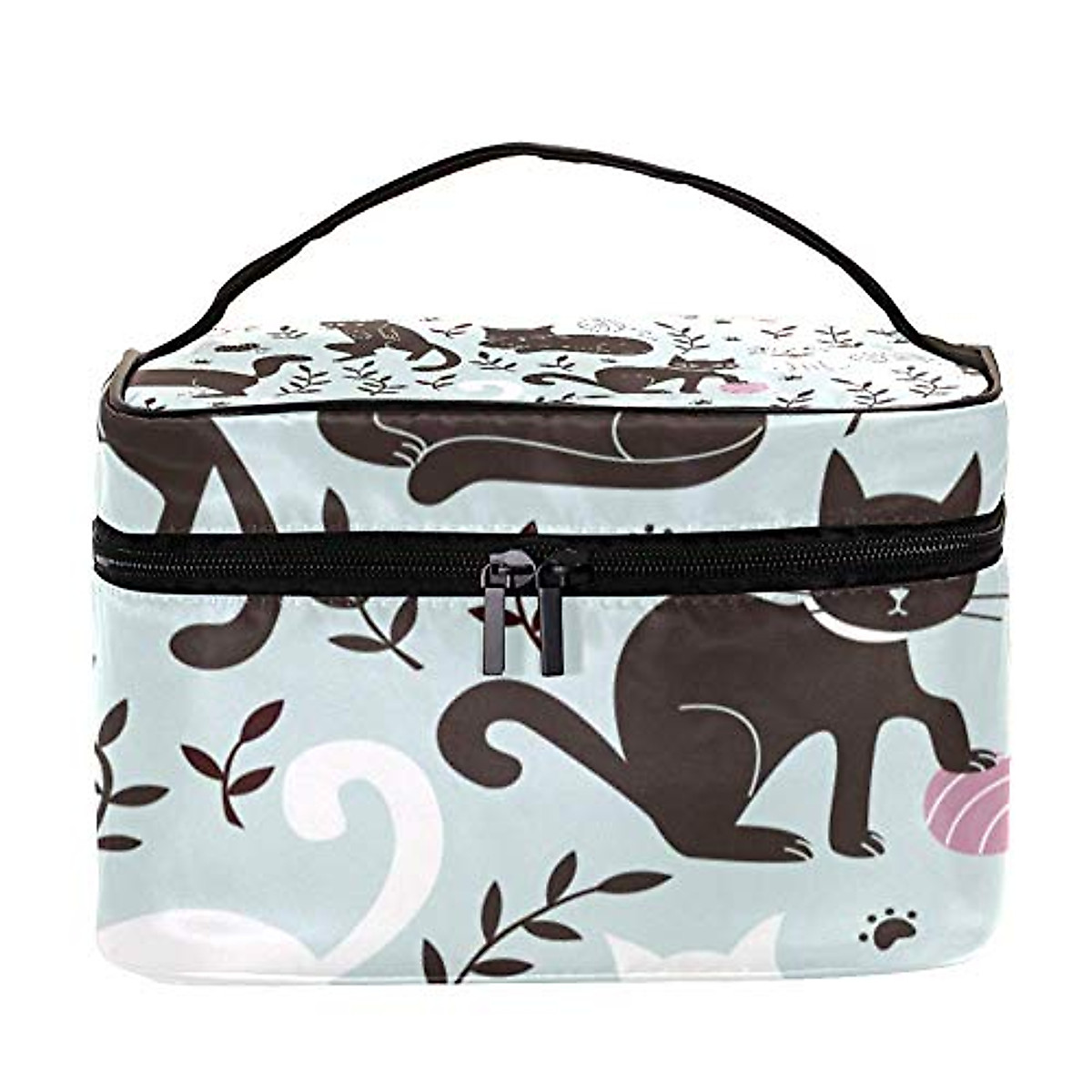 White And Black Cat Play Dime Ball Women Portable Travel Accessories with Mesh Pocket Makeup Cosmetic Bags Storage Organizer Multifunction Case