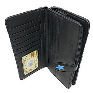 Shag Wear Shark Pattern Large Beach Wallet for Women and Teen Girls Vegan Faux Leather Black 7"