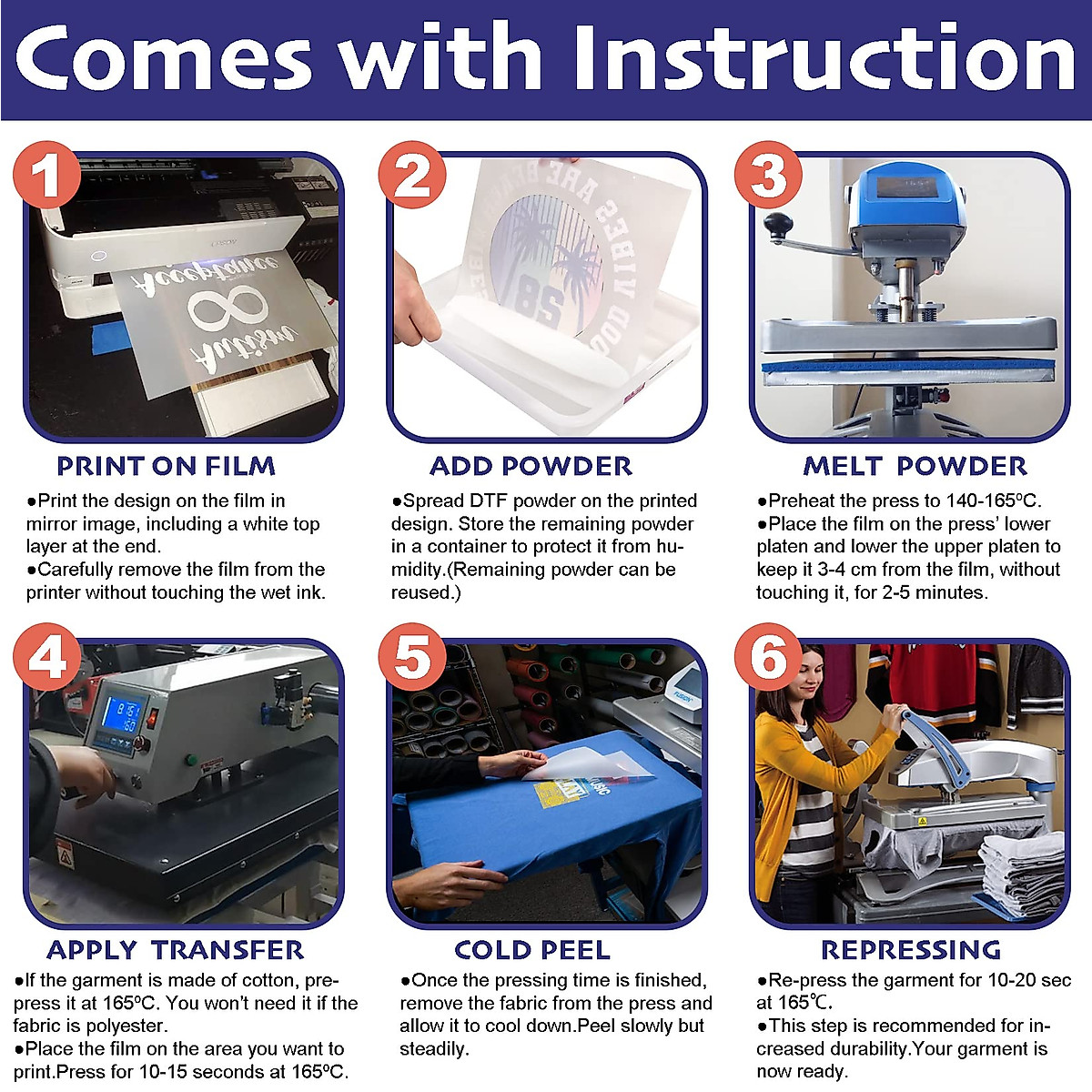 DTF Transfer Film(8.3" x 11.7")50 Sheets PET Direct to Film Heat Transfer Paper for All DTF&DTG Printer,Matte DTF Film for Sublimation Black White Light Dark Fabric T-Shirt