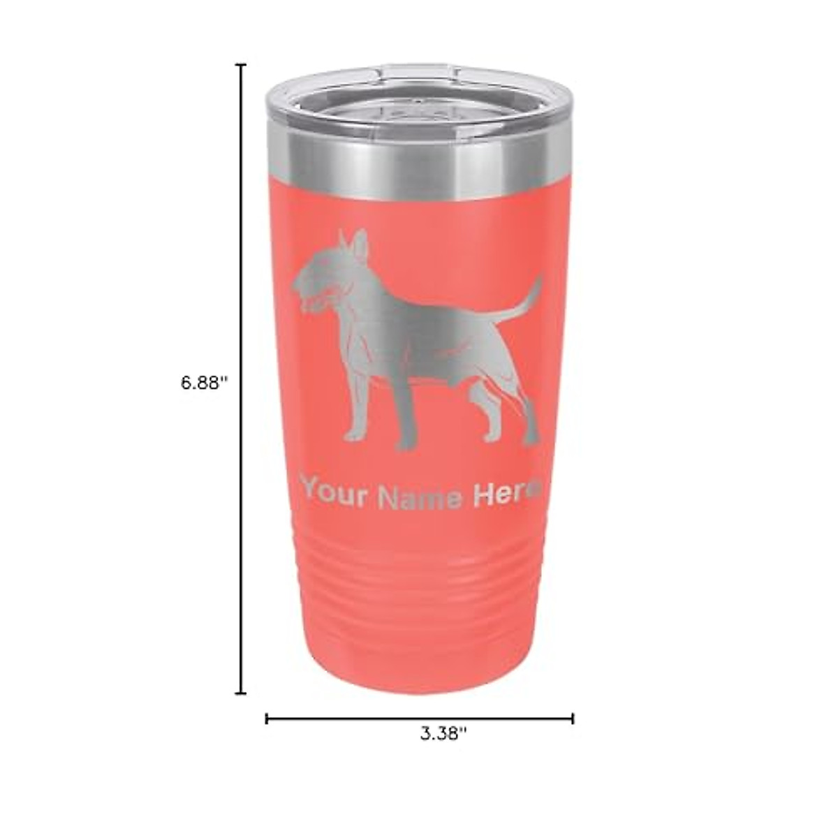 LaserGram 20oz Vacuum Insulated Tumbler Mug, Bull Terrier Dog, Personalized Engraving Included (Coral)