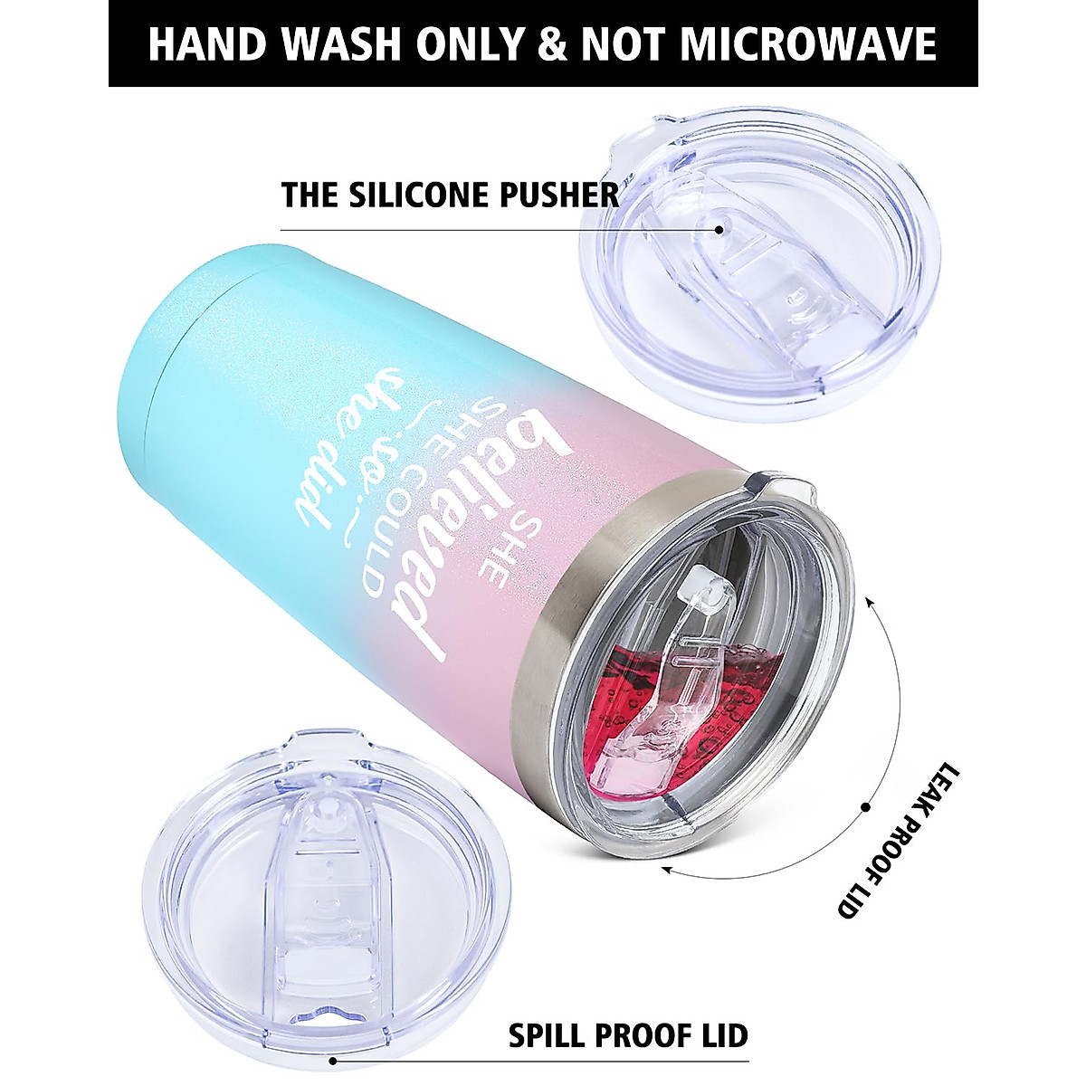 Sixspace Inspirational Tumbler, 20oz set, Mothers Day Gifts, Funny Birthday Gifts for Women, New Job, Congratulations Gift, Best Friend, Mom, Friendship, 'She Believed She Could So She Did'