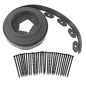 Jiawu Landscape Edging Kit, 32.8ft No Dig Landscape Edging with Anchoring Spikes, Plastic Garden Edging Border for Landscaping, Yard Edging Kit for Landscaping, Flower Gardens, Lawn (Gray)