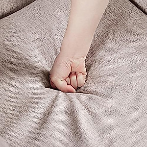 Yaheetech Accent Chair, Modern Button Tufted Armchair, Linen Fabric Sofa Chairs for Living Room Bedroom, Mid-Century Comfy Reading Chair, Beige