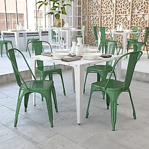 EMMA + OLIVER 4 Pack Green Metal Indoor-Outdoor Stackable Chair - Restaurant Chair - Bistro Chair