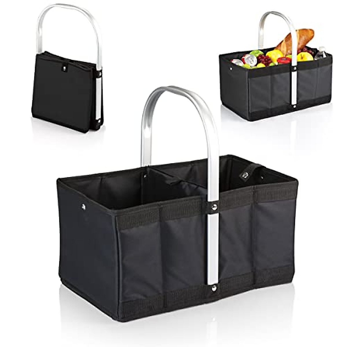 ONIVA - a Picnic Time brand Urban Basket Collapsible Tote, Utility Tote Bag, Folding Reusable Grocery Bag with Handle, (Black)