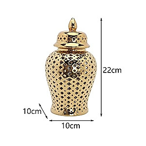 Modern Ceramic Hollow Out Ginger Jar Storage Jar Bud Vase Floral Arrangement Decorative Handicraft Flower Vase with Lid for Home Office Bookshelf Living Room Party Wedding Decor