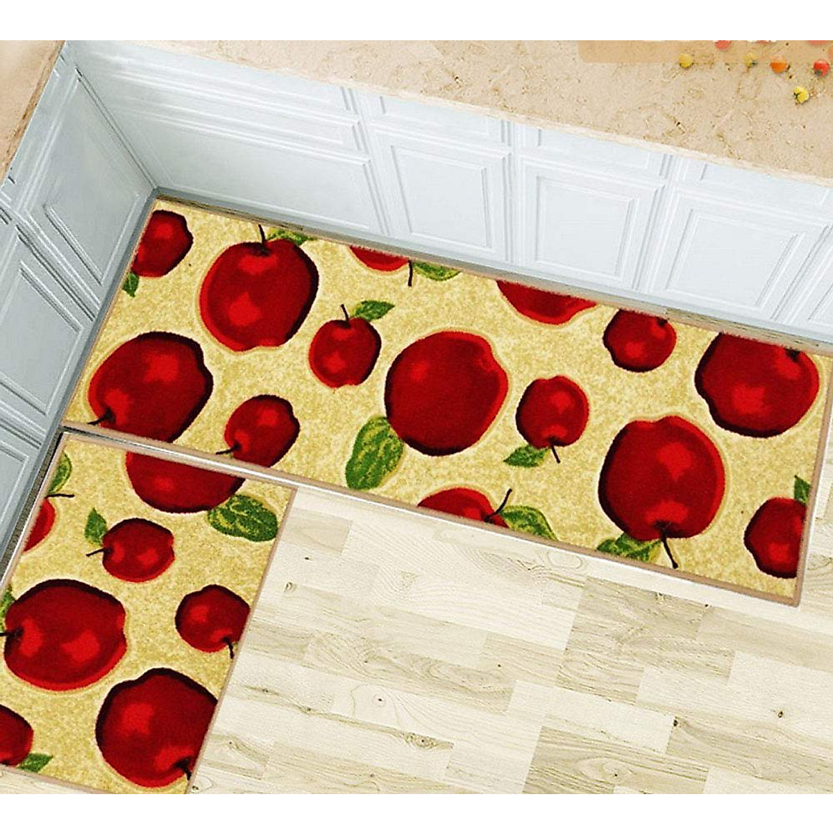 Wolala Home 3 Piece Sets Rubber Backing Non-Slip Red Apple Kitchen Rug and Mats Washable Durably Bath Area Rugs Doormat Thin