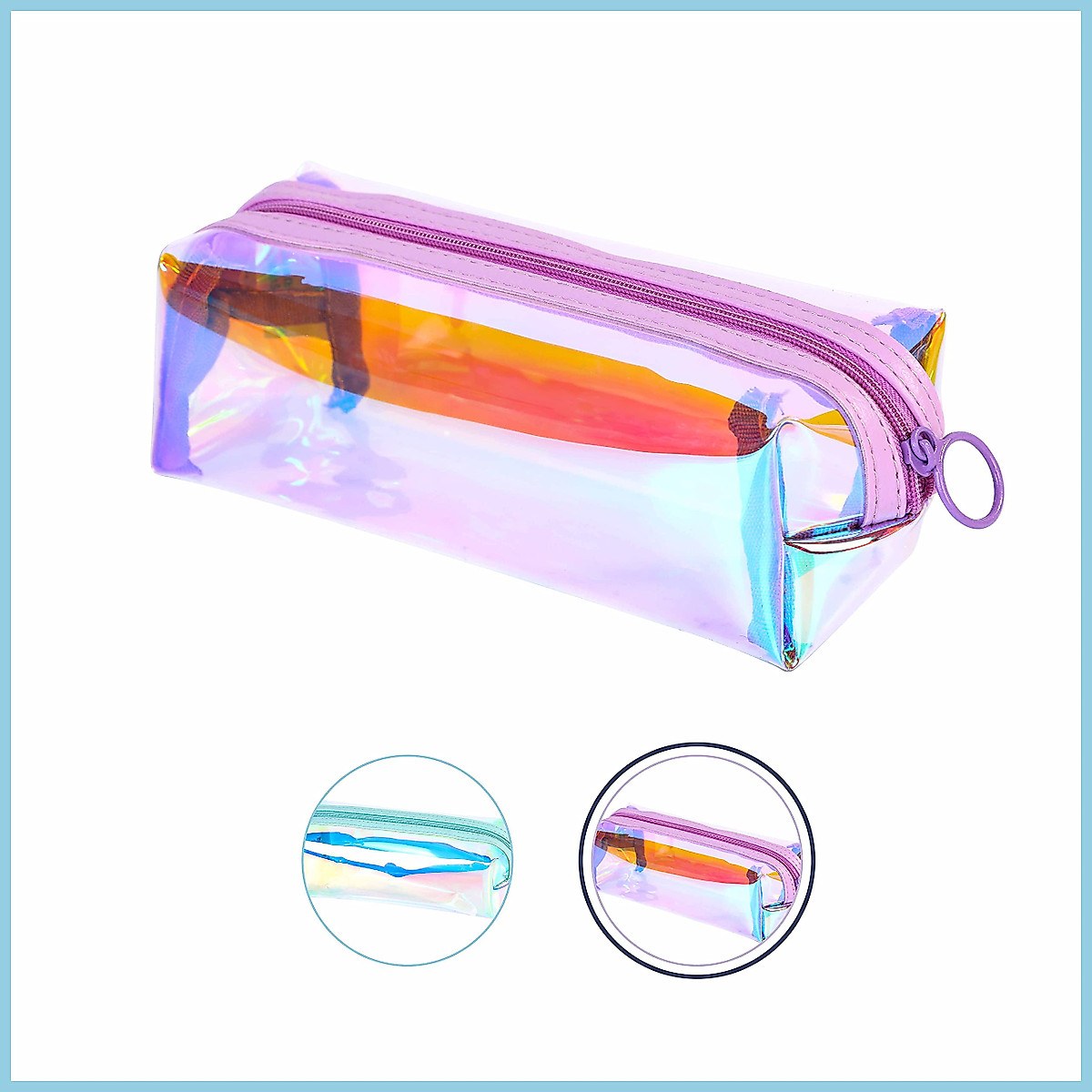 EzPacking Holographic Clear Makeup Pouch/Cute Iridescent Cosmetic Organizer/Sparkly Glittery Women’s Toiletries Holder/Transparent Ladies Zipper Bag for Purse or Tote (Lilac)