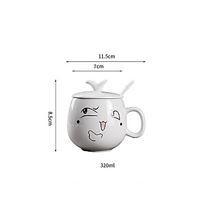 RYUHYF Ceramic cup, coffee cup, mug, ceramic cup with lid, tea cup with lid, coffee cup with lid and spoon，set of 1 (Cute cup(White+ lid + spoon))