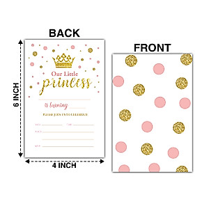 Buildinest Princess Birthday Party Invitations with Envelopes (20-Pack), 4"x6" Pink and Gold Birthday Invitation Cards, Fill-in Style Party Invites-B11