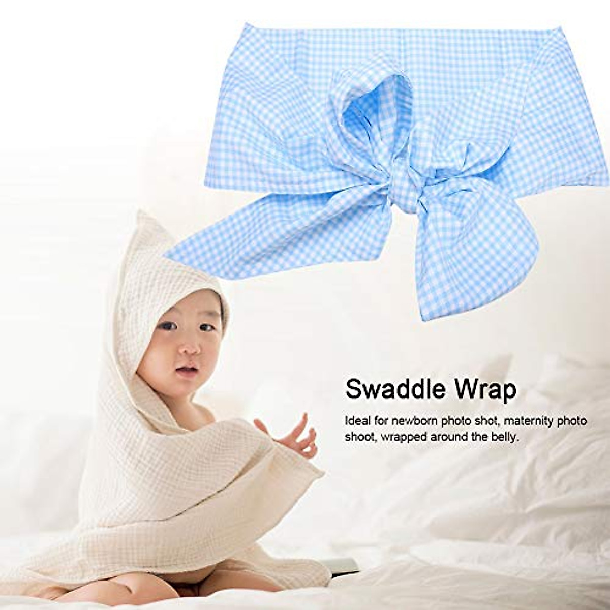 Zerodis Baby Swaddle Wrap Sash, Cotton Maternity Bowknot Newborn Infant Blanket for Photo Shot Stretch Wrap Swaddle Blanket Receiving Blanket (Light Blue Plaid)