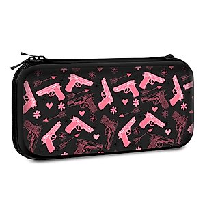 Carrying Case Compatible with Switch 2017 / Switch OLED 2021 Console Joy-Con with 10 Game Card Slots , Girl Power pattern with gun, pomegranate, lips and hearts