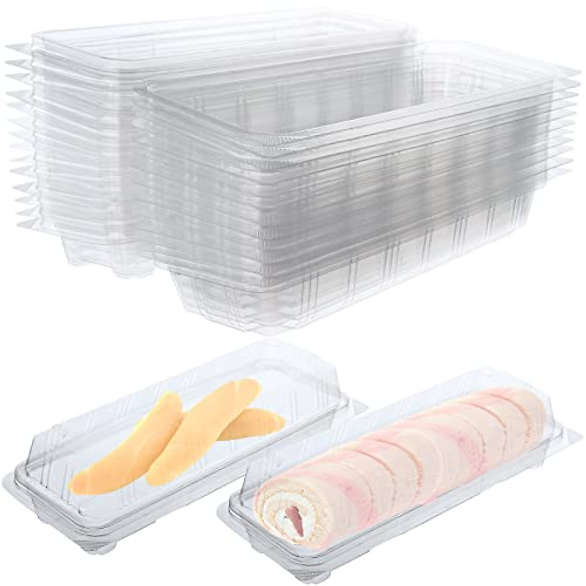 50 Pcs Transparent Cake Swiss Roll Container Food Container for Baking Plastic Containers with Lids 8.66 x 3.35 x 1.97“ Clear Cake Container Disposable to Go Box for Restaurants Delivery Takeout
