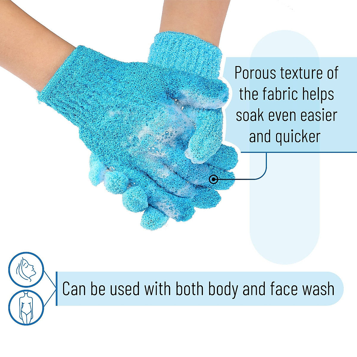 Slick- Exfoliating Gloves, 4 Pcs, Skin Exfoliator for Body, Shower Gloves, Scrub Gloves Exfoliating, Exfoliating Body Scrub Gloves, Loofah Glove, Exfoliation Mitt, Bath Gloves