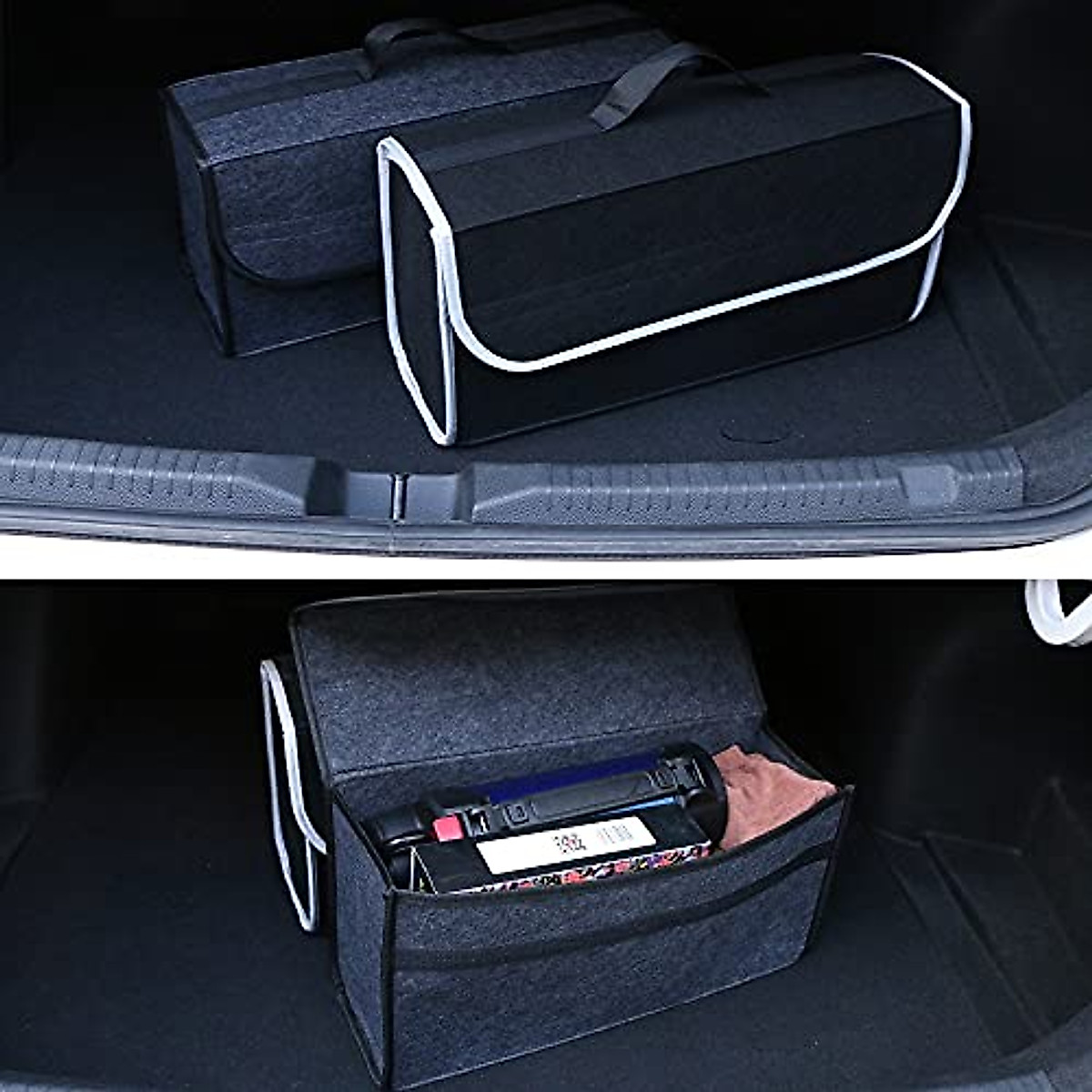 Car Trunk Storage Felt Cloth Foldable Finishing Box Organizer in The Car Multifunctional Durable Storage Box Auto Accessories (Grau)