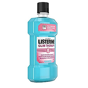 Listerine Gum Therapy Antiplaque & Anti-Gingivitis Mouthwash, Antiseptic Oral Rinse to Help Reverse Signs of Early Gingivitis Like Bleeding Gums, with Menthol & Thymol, Glacier Mint, 1 L Pack of 2