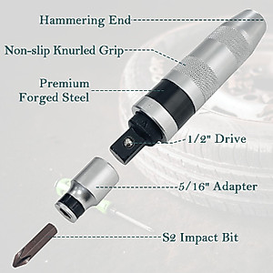 Sutekus 1/2 Inch Drive Manual Impact Driver Set Reversible Hand Held Impact Screwdriver with S2 Steel Bits for Disengage Rusted Fasteners or Frozen, 7Pcs
