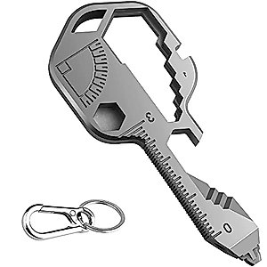 24- in-1 Key Shaped Pocket Tool, Keychain Multitool with Key Chain, Outdoor Keychain Tool, Best Gift for Dad, Husband, Boyfriend(Silver)