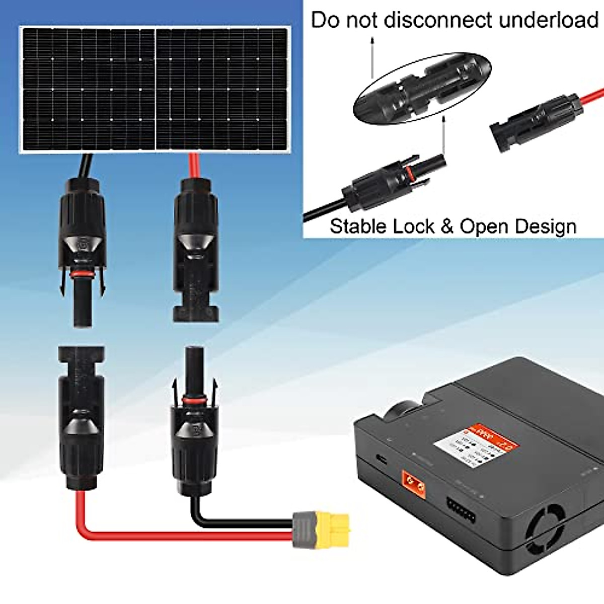 GELRHONR 4.9FT 12AWG Solar Connector to XT60 Female Extension Cable for Solar Panel RV Portable Power Station Solar Generator-1.5M 4.9Ft