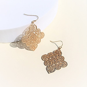 POMINA Floral Celtic Filigree Gold Dangle Drop Earring Boho Fashion Geometirc Filigree Earrings for Women (Worn Gold)