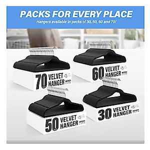 YSSOA Velvet Hangers 60 Pack, Non-Slip Clothes Hangers with Shoulder Notches, 360° Swivel Hooks, Heavy Duty Standard Hangers for Closet Space Saving, Black