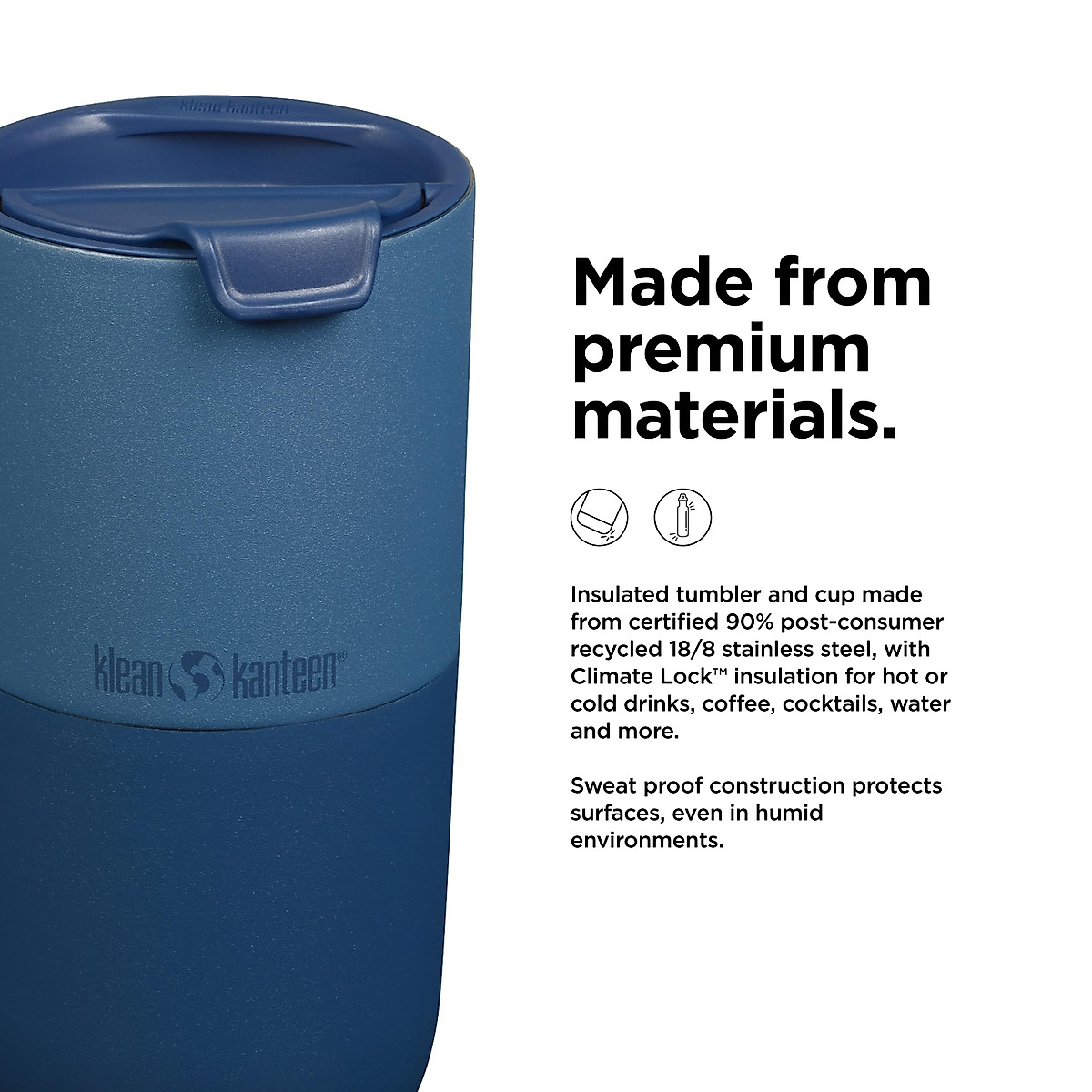 Klean Kanteen RiseLowball 1010170 with Flip Lid in Old Gold, 237 ml, Stainless Steel, Leak-Proof