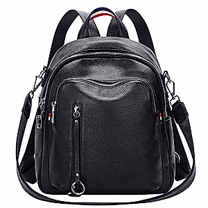 ALTOSY Fashion Genuine Leather Backpack Purse for Women Shoulder Bag Casual Daypack Medium (S9 Black New)
