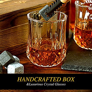 BWSJ Gifts for Men Dad Husband Whiskey Glasses Set Whiskey Stones Gift for Christmas Fathers Day Birthday Retirement Wedding Anniversary Retirement,Brown,X-Large